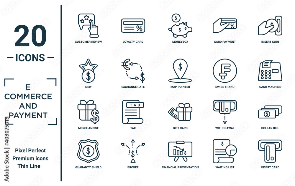 Vecteur Stock e.commerce.and.payment linear icon set. includes thin ...
