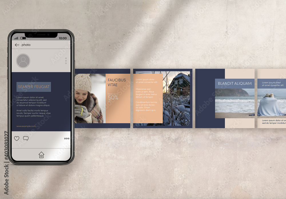 Minimalistic Blue and Ecru Carousel Layout Stock Template | Adobe Stock