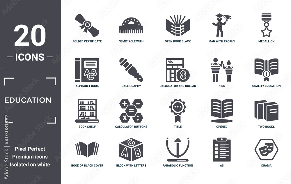 education icon set. include creative elements as folded certificate ...
