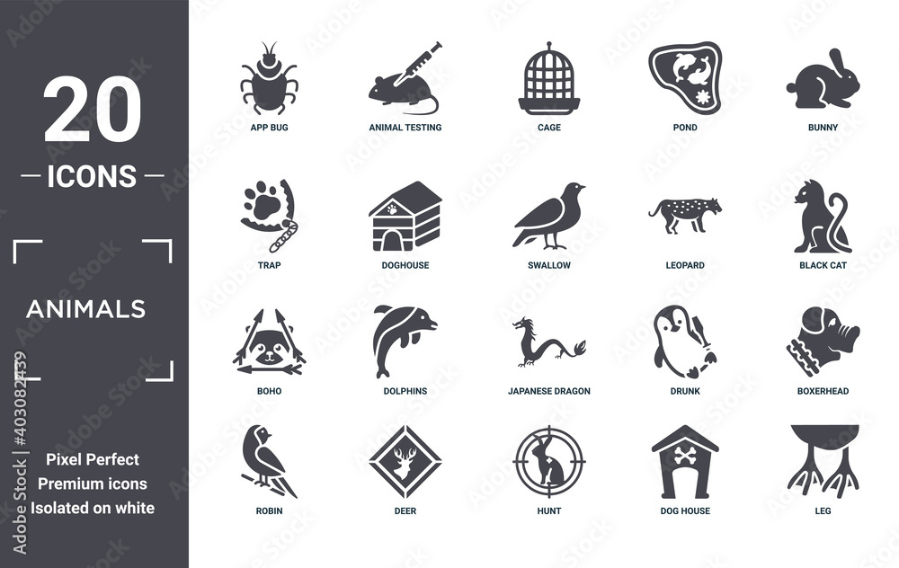 animals icon set. include creative elements as app bug, bunny, leopard ...