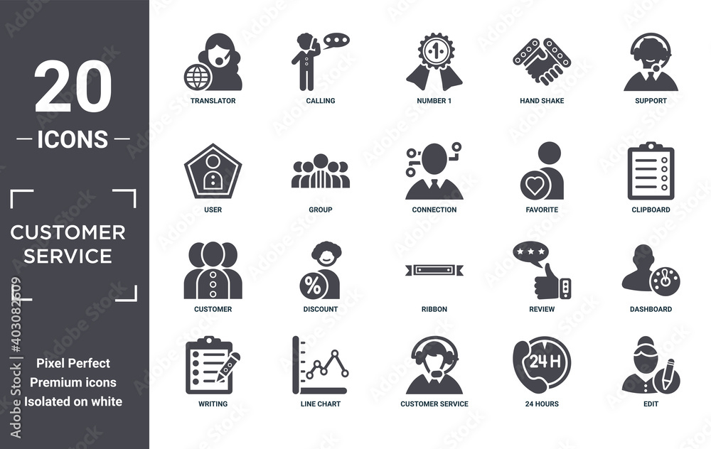 customer.service icon set. include creative elements as translator ...