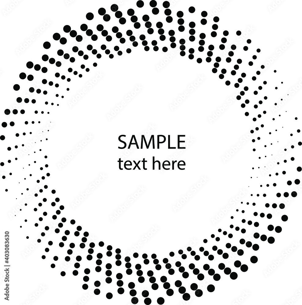 Black vector halftone dotted shape in ring form. Vector illustration. Design element for logo ...