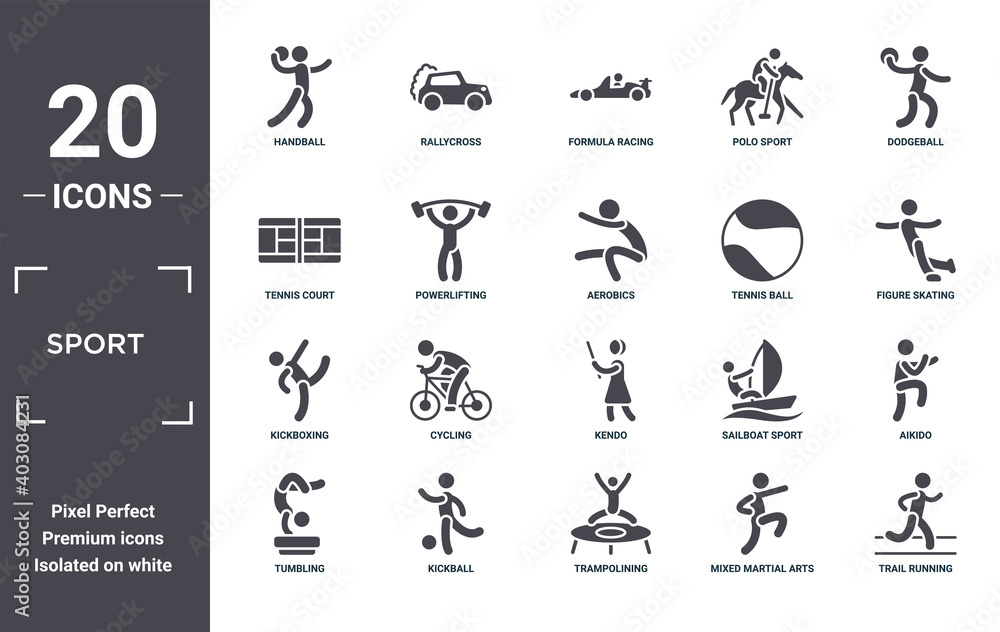 sport icon set. include creative elements as handball, dodgeball ...