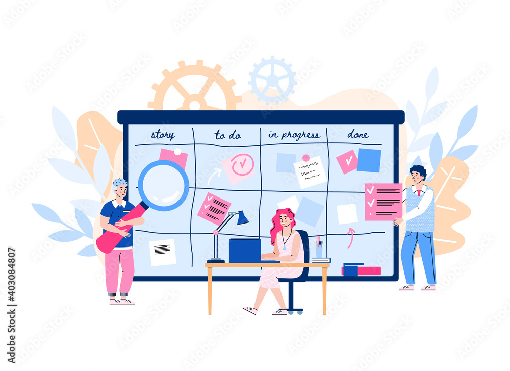 Agile software development system concept with cartoon characters ...