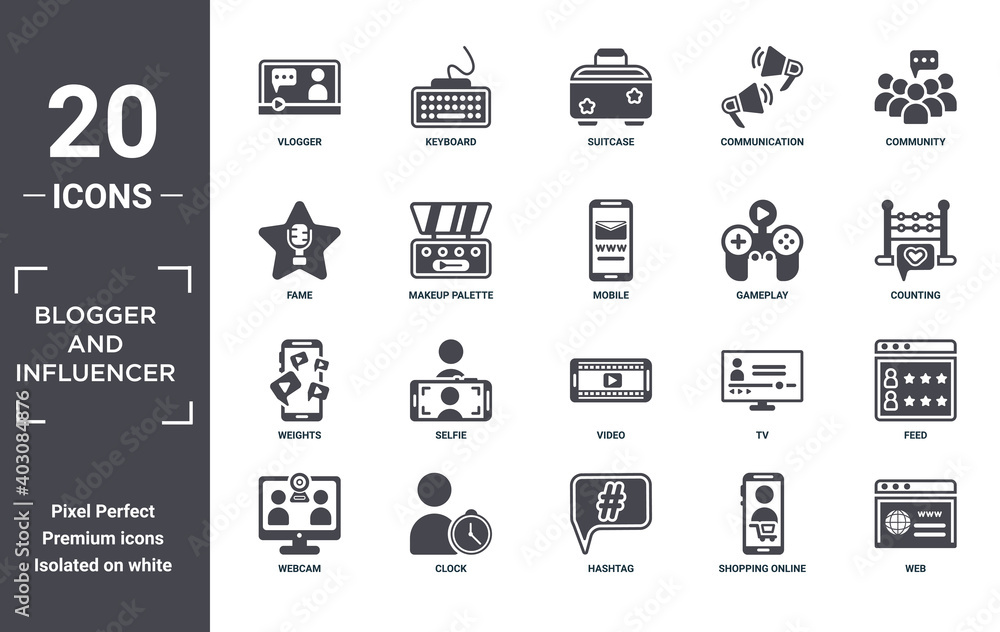 Vecteur Stock blogger.and.influencer icon set. include creative ...