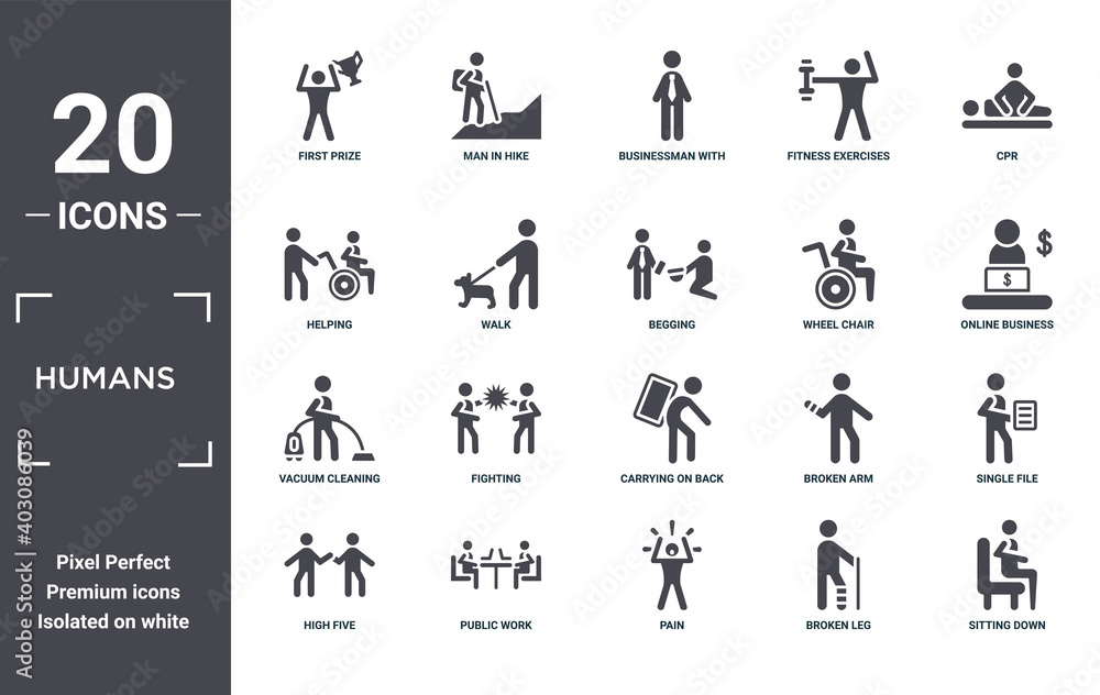 humans icon set. include creative elements as first prize, cpr, wheel ...