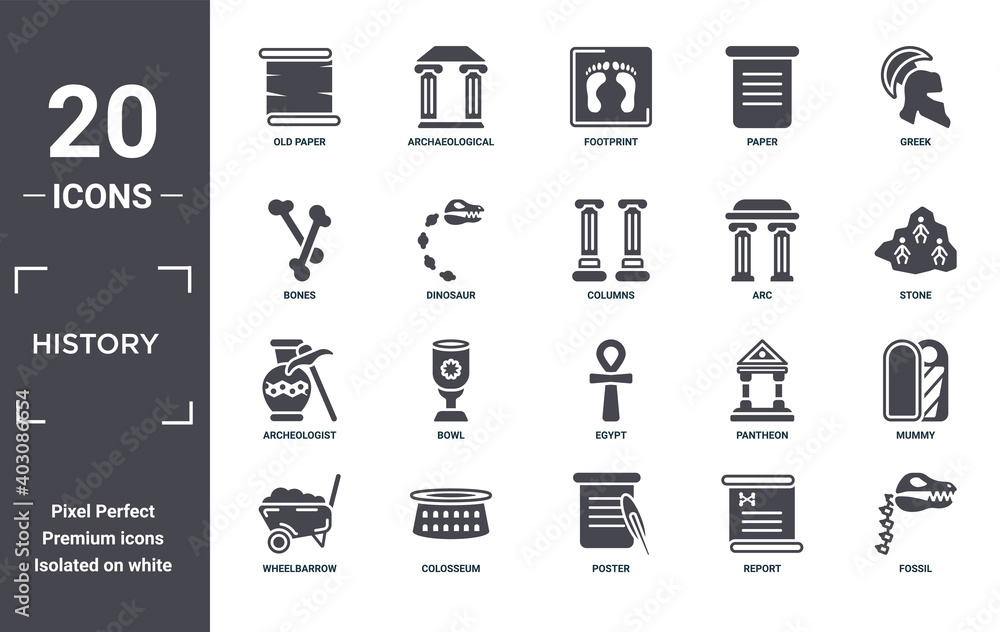 history icon set. include creative elements as old paper, greek, arc ...
