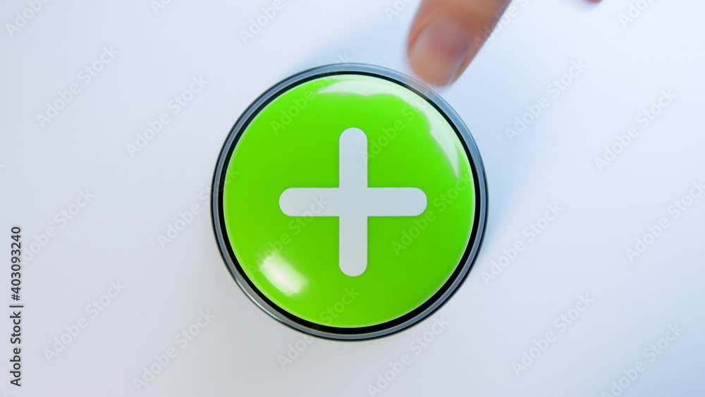 Woman pushing button with a plus sign, mathematical symbol. Number ...