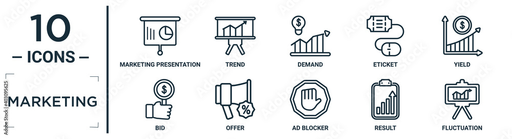 marketing linear icon set. includes thin line marketing presentation ...