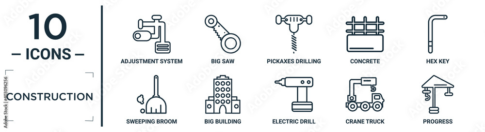 construction linear icon set. includes thin line adjustment system ...
