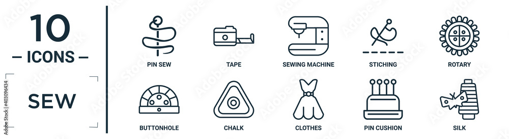 sew linear icon set. includes thin line pin sew, sewing machine, rotary ... sew linear icon set. includes thin line pin sew, sewing machine, rotary ...
