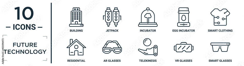 future.technology linear icon set. includes thin line building ...