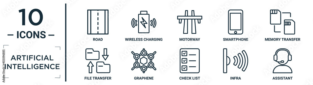 artificial.intelligence linear icon set. includes thin line road ...