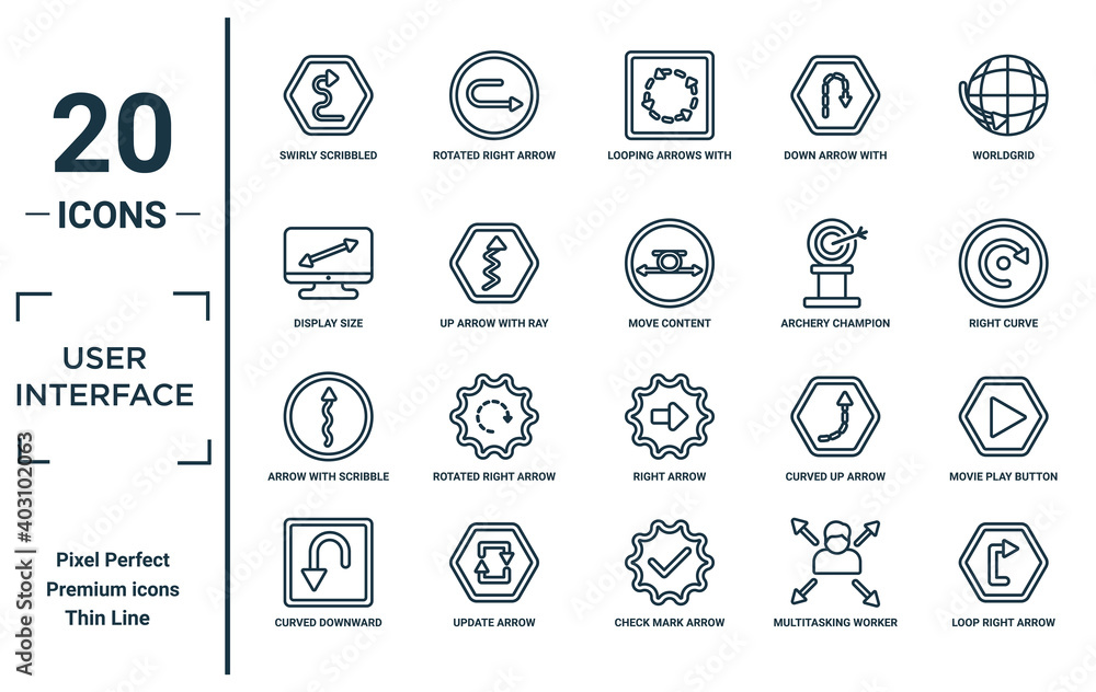 user.interface linear icon set. includes thin line swirly scribbled ...