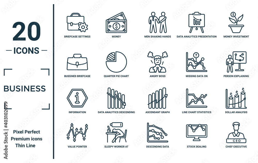 business linear icon set. includes thin line briefcase settings ... business linear icon set. includes thin line briefcase settings ...