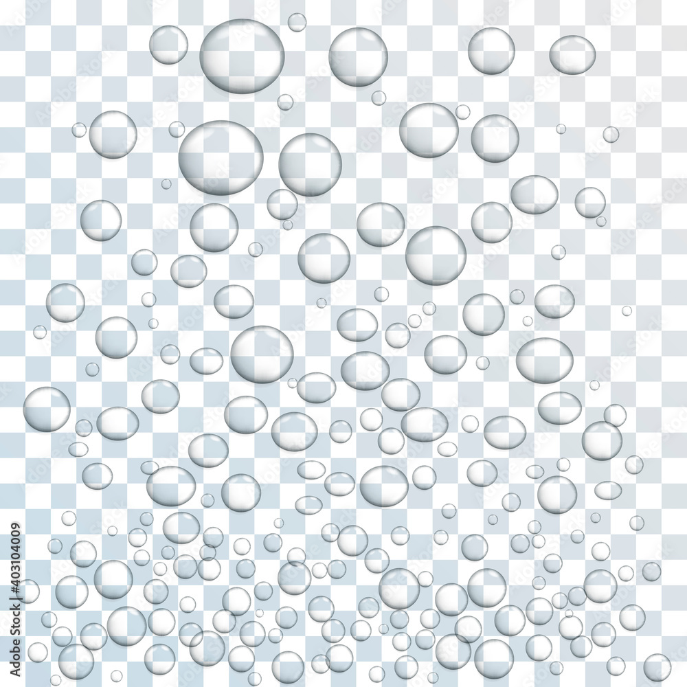 Boiling water. Air bubbles pop up from the bottom up to the surface of ...