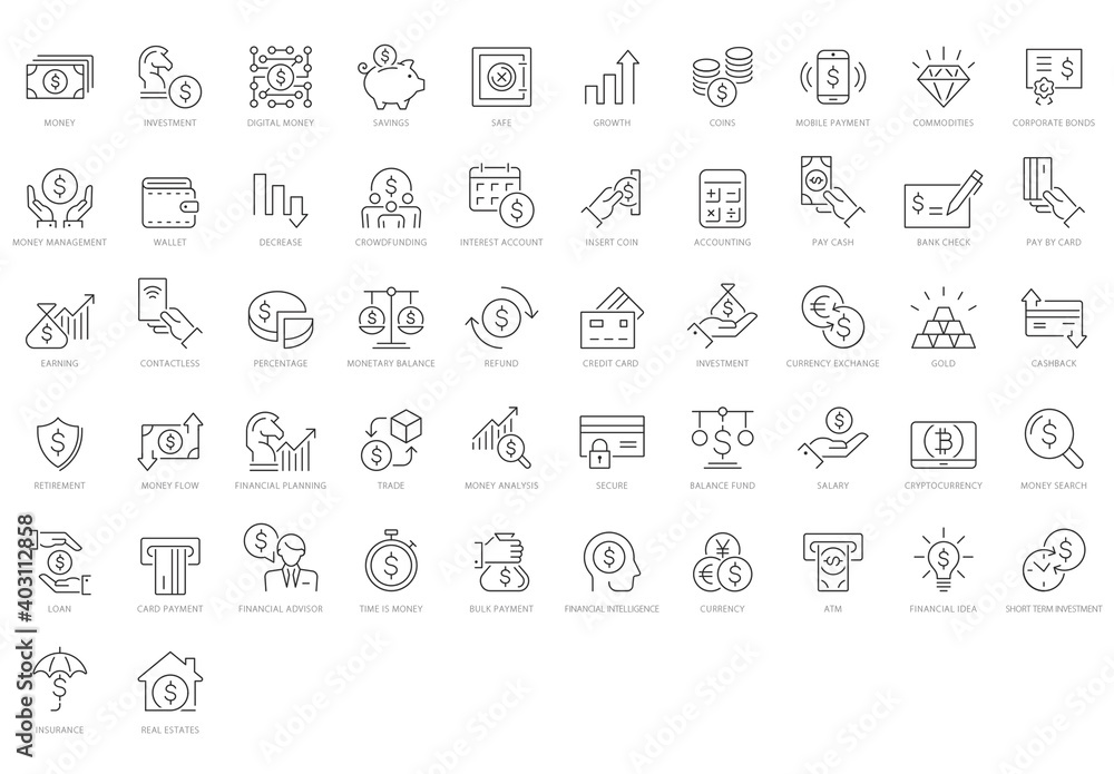 Money and Valuables Icon Set Stock Template | Adobe Stock