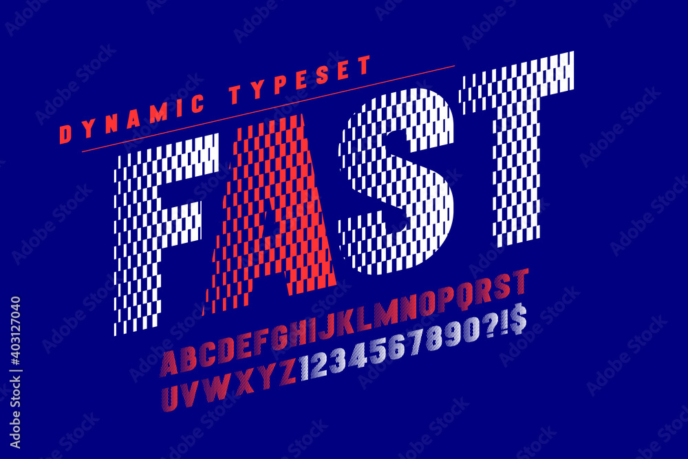Dynamic alphabet design, letters and numbers. Vector characters. Stock ...