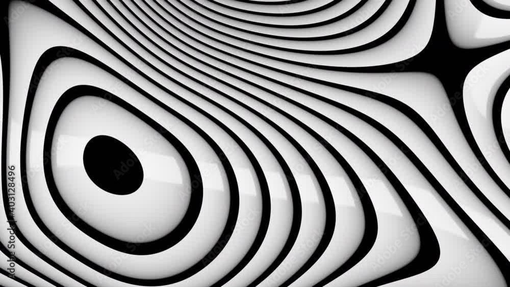 Endless animation with motion effect of black and white waves pattern ...