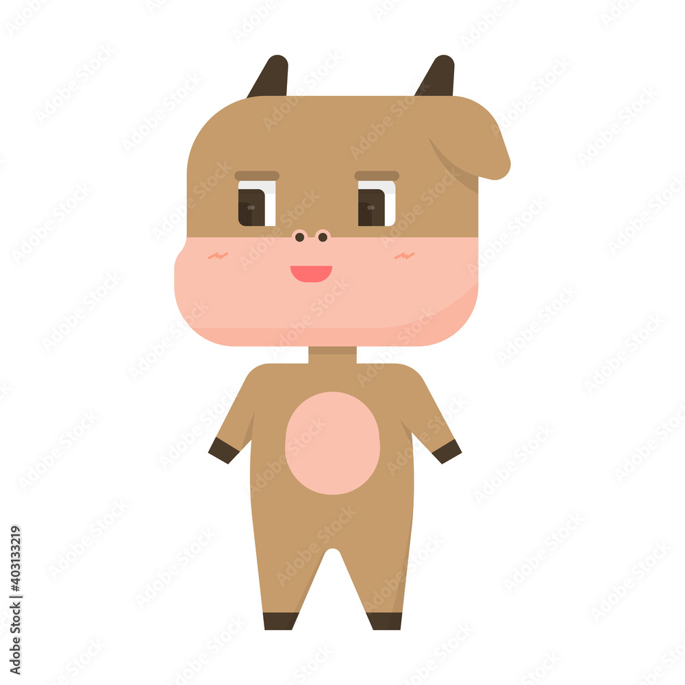 buffalo or bull chibi character illustration. the facial expression of ...