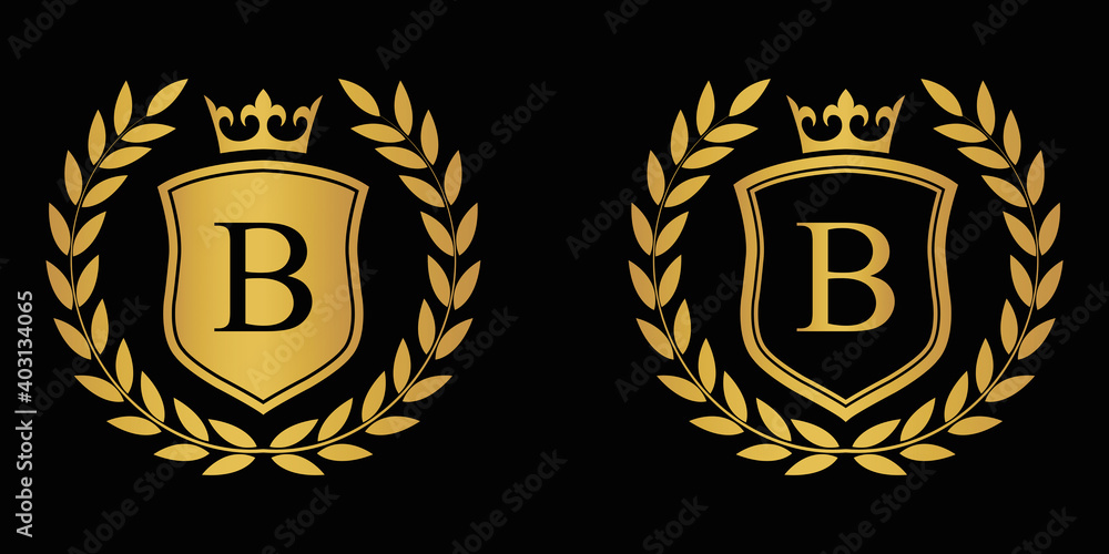 Letter B golden laurel wreath template logo Luxury shield letter with ...
