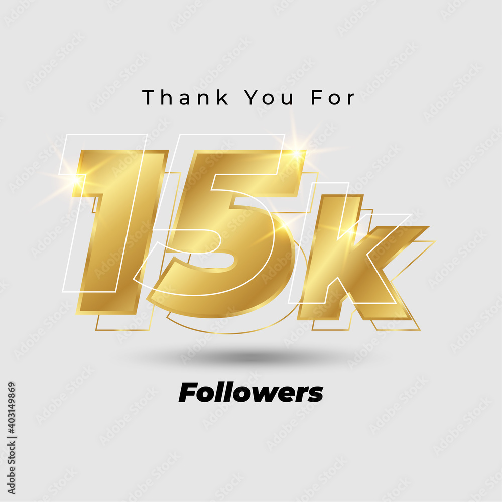 Thank you for 15k followers 3D gold logo isolated on elegant background ...