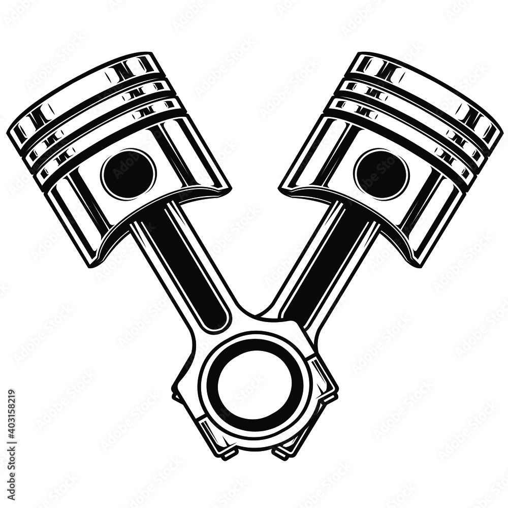 car engine piston, isolated on white background, Vintage car engine ...
