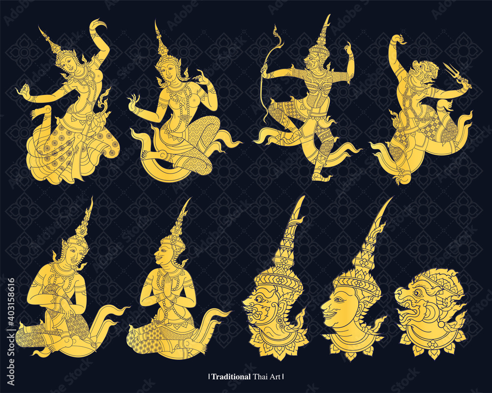 Line vector traditional Thailand Art, vector illustration Stock Vector ...