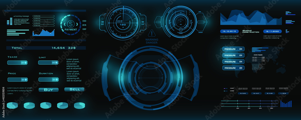 Interface HUD, GUI. Modern target auto-guidance system. Tilt scope ...