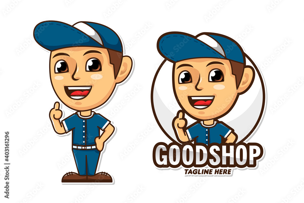Cartoon Young Man Mascot Character for Your Shop Stock Vector | Adobe Stock