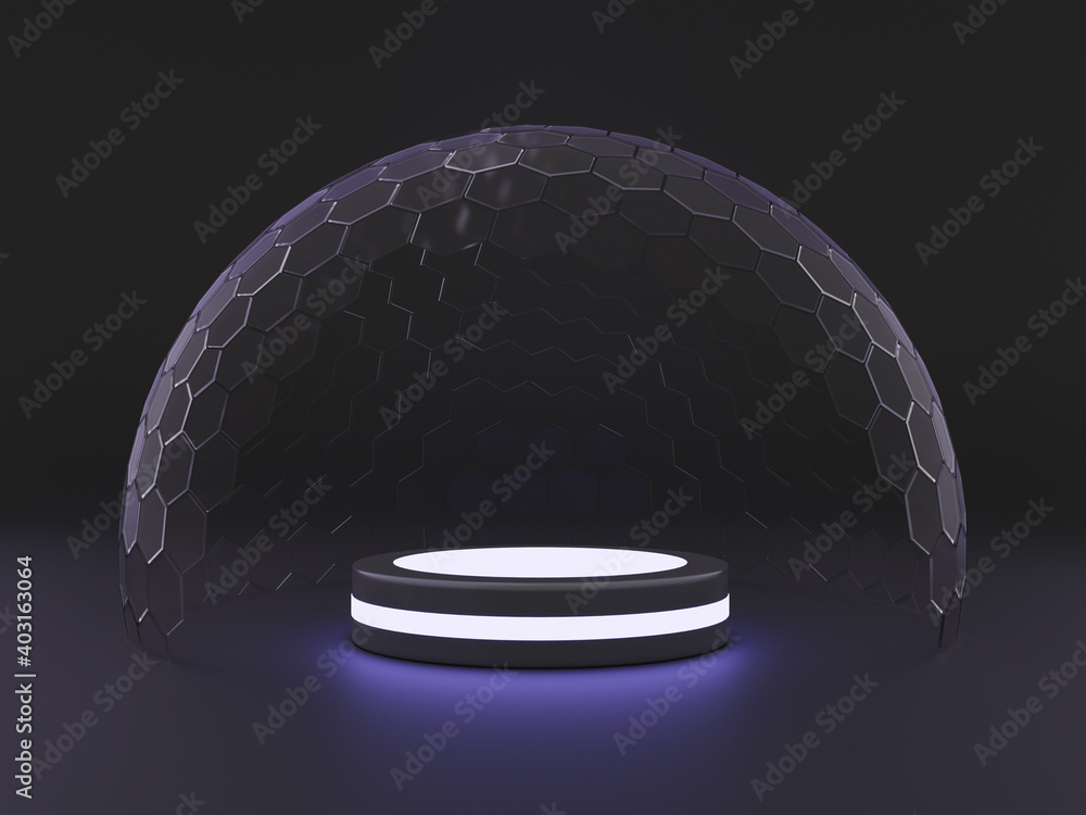 Mock-up transparent glass dome. dome cover podium for exhibition ...