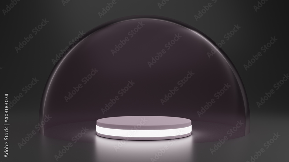 Mock-up transparent glass dome. dome cover for podium exhibition ...