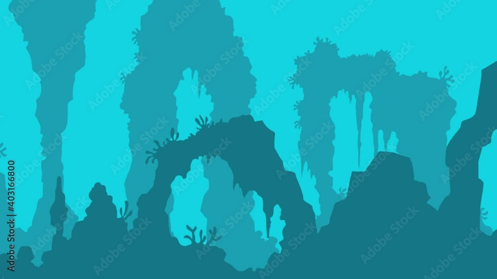 underwater cave and grottoes view flat cartoonish looped animation ...
