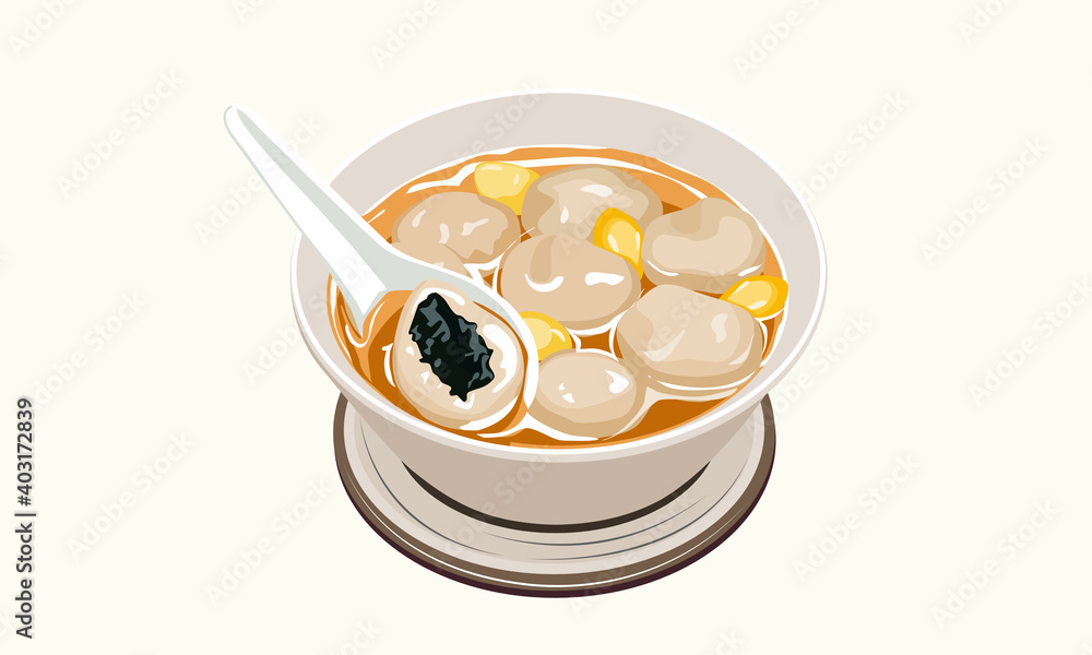 set of glutinous rice balls or tang yuan with sesame inside, a Chinese ...
