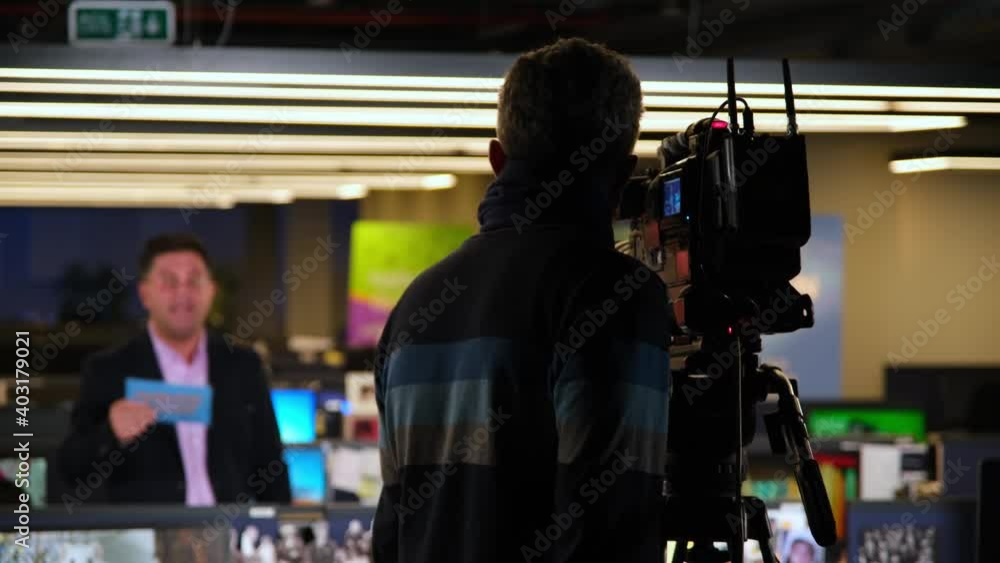 Cameraman Working In TV Studio Video Production Filming Interview ...