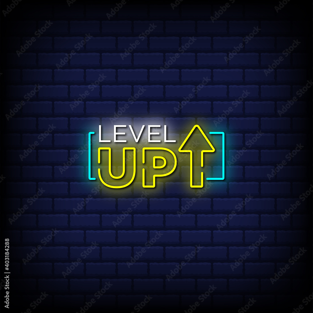 Level up neon signs style text Premium Vector Stock Vector | Adobe Stock