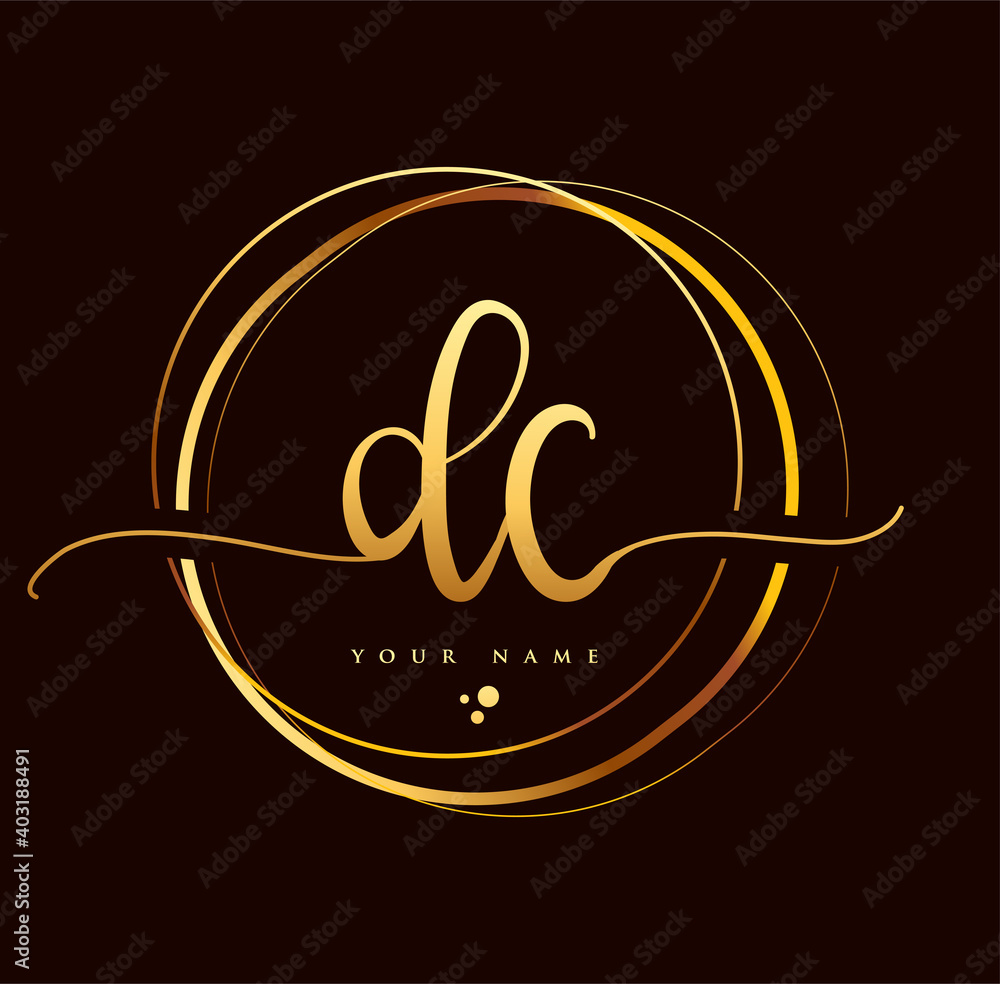 DC Initial handwriting logo golden color. Hand lettering Initials logo ...