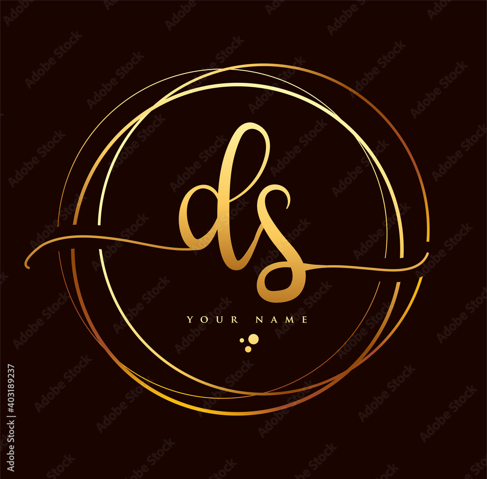 DS Initial handwriting logo golden color. Hand lettering Initials logo ...