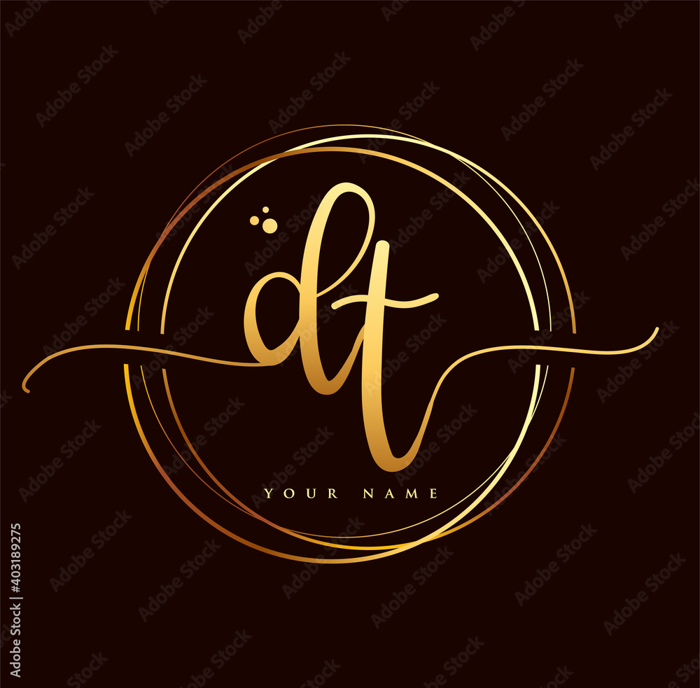 DT Initial handwriting logo golden color. Hand lettering Initials logo ...