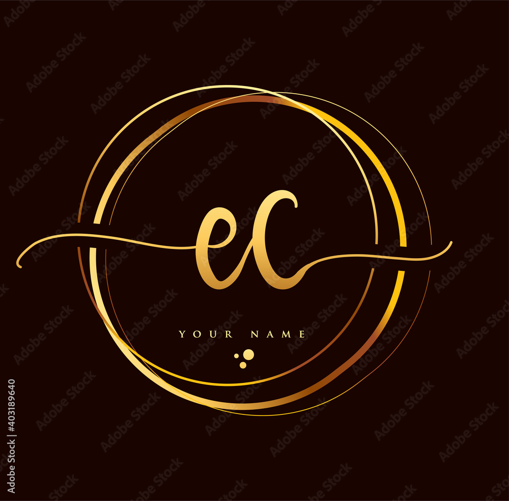 EC Initial handwriting logo golden color. Hand lettering Initials logo ...