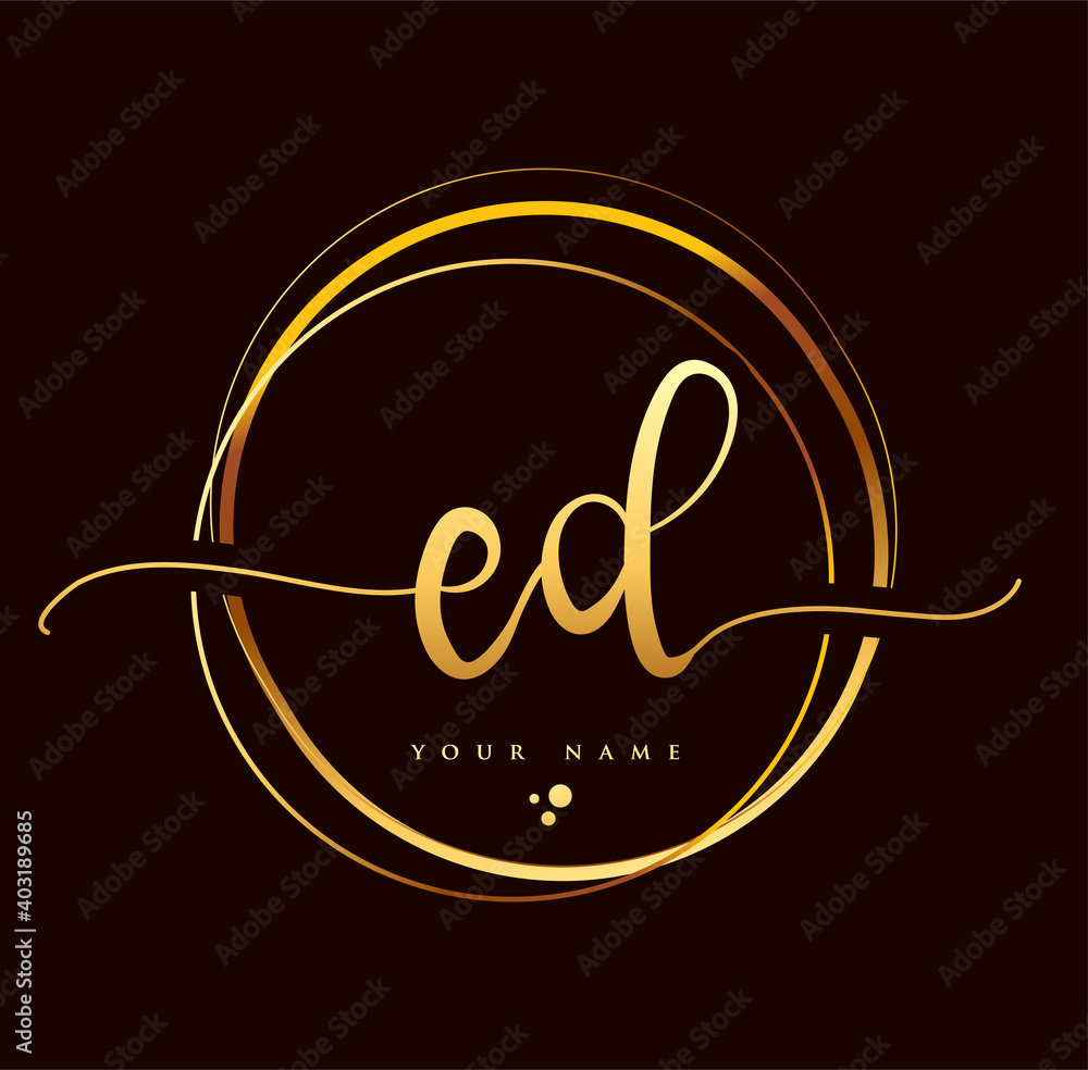 ED Initial handwriting logo golden color. Hand lettering Initials logo ...