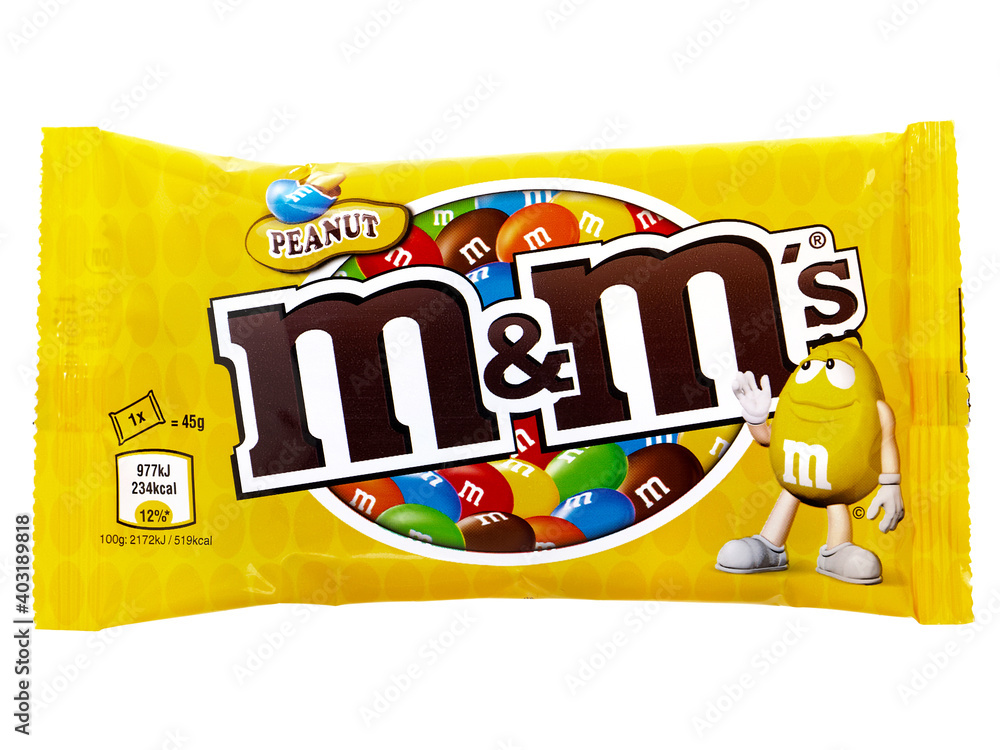 BUCHAREST, ROMANIA - MARCH 11, 2015. M&M's Chocolate candies isolated ...