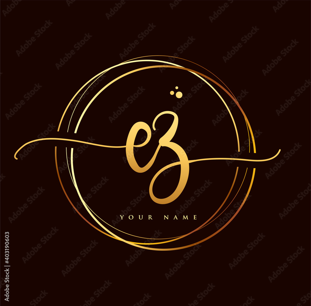 EZ Initial handwriting logo golden color. Hand lettering Initials logo ...