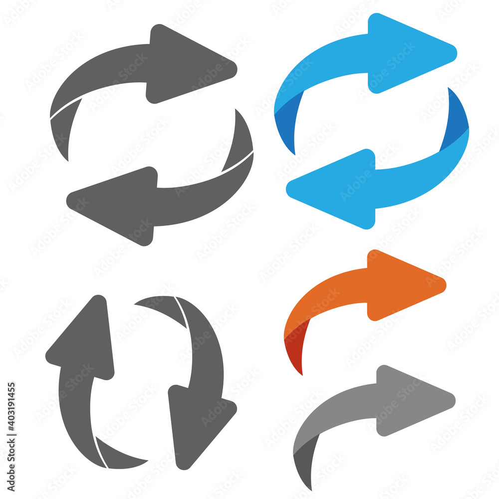Rotating, circular, cyclic arrows. Recurrence sign. Flip over or turn ...