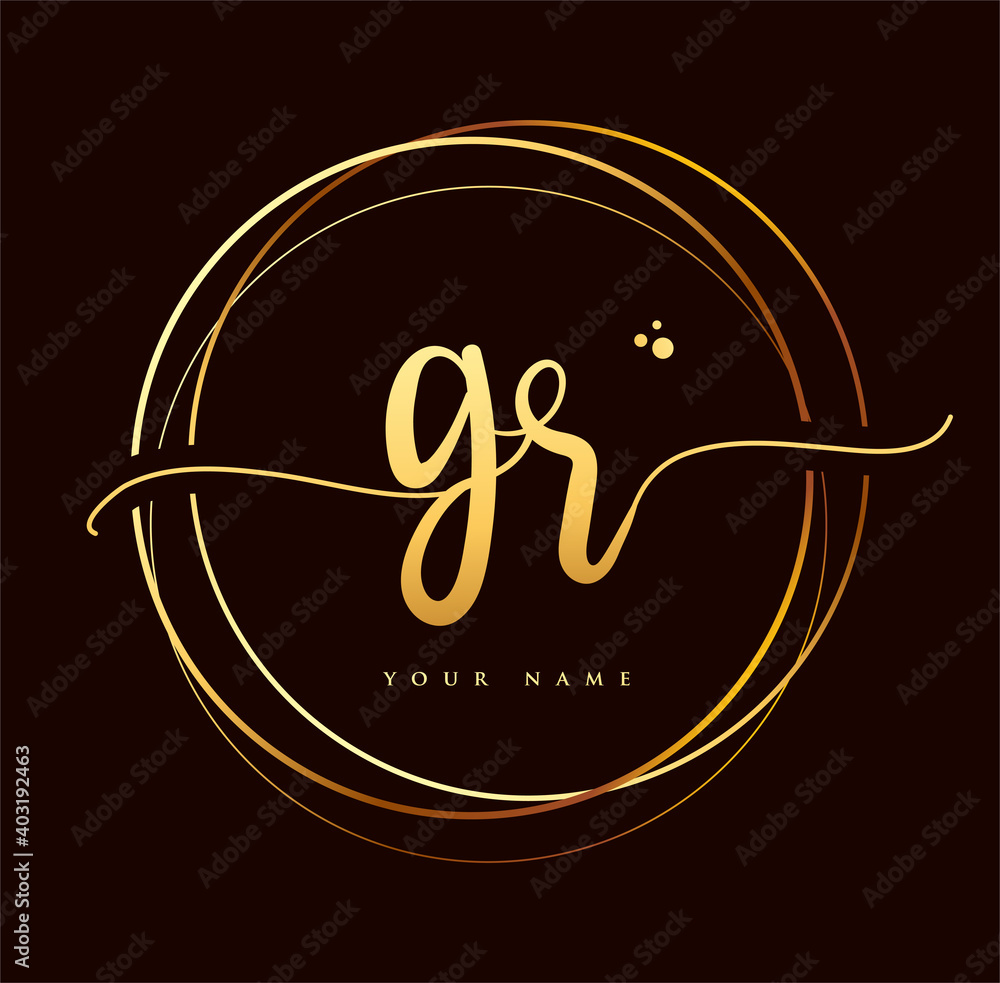 GR Initial handwriting logo golden color. Hand lettering Initials logo ...