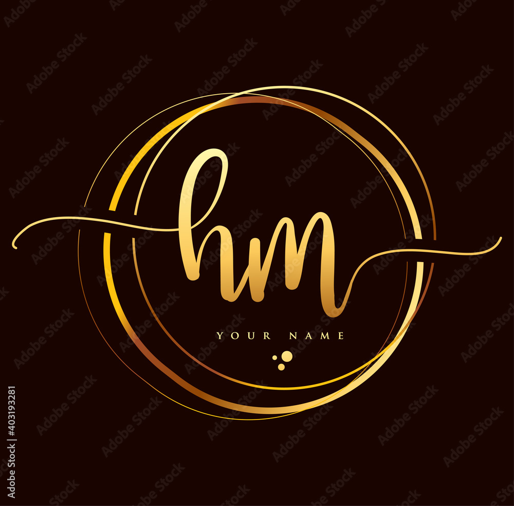 HM Initial handwriting logo golden color. Hand lettering Initials logo ...