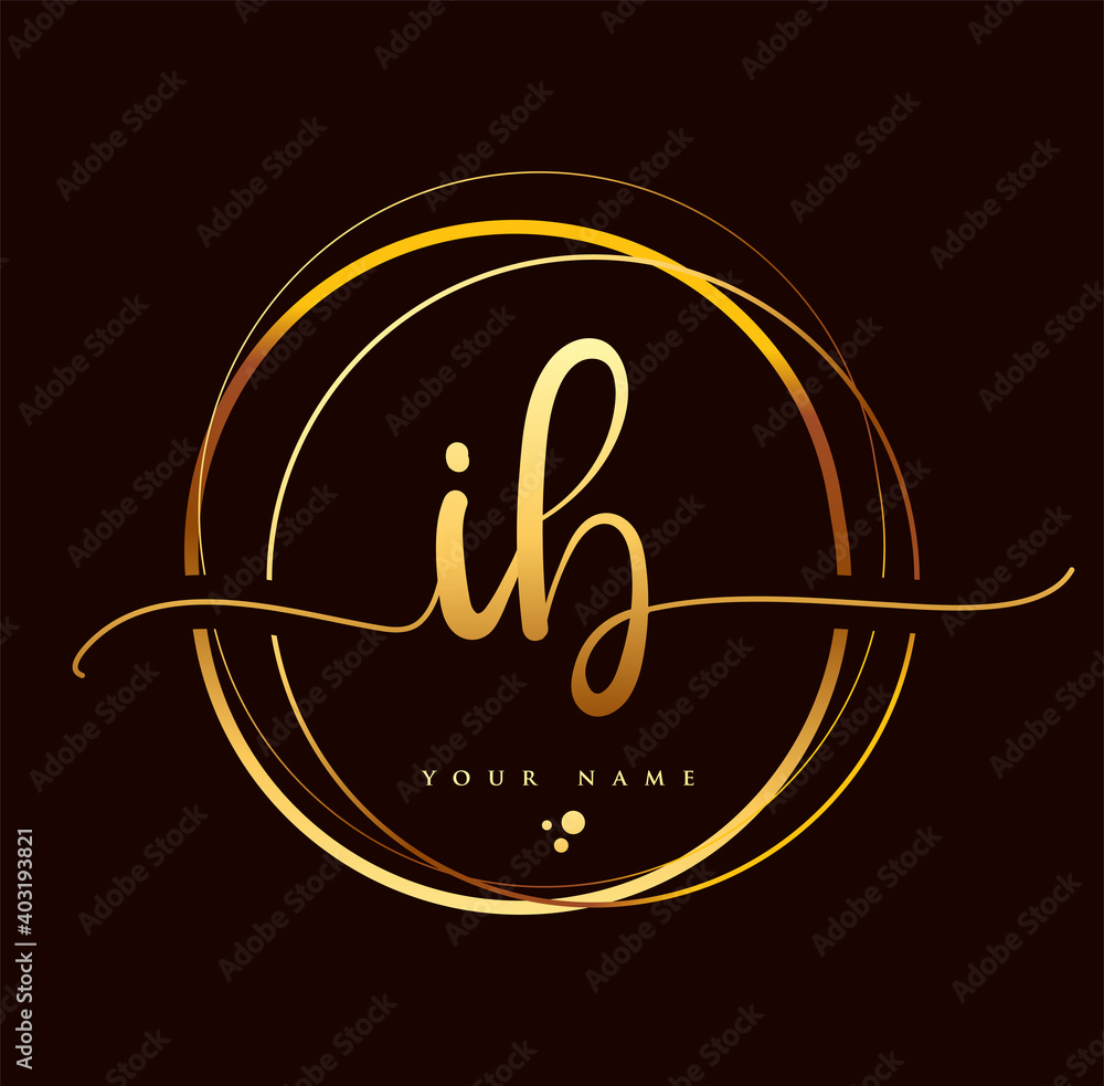 IB Initial handwriting logo golden color. Hand lettering Initials logo ...