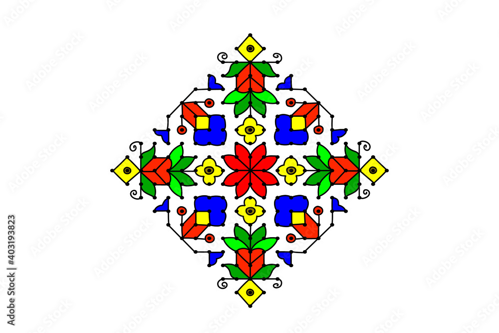 Indian traditional and cultural beautiful Rangoli with squares, dots ...