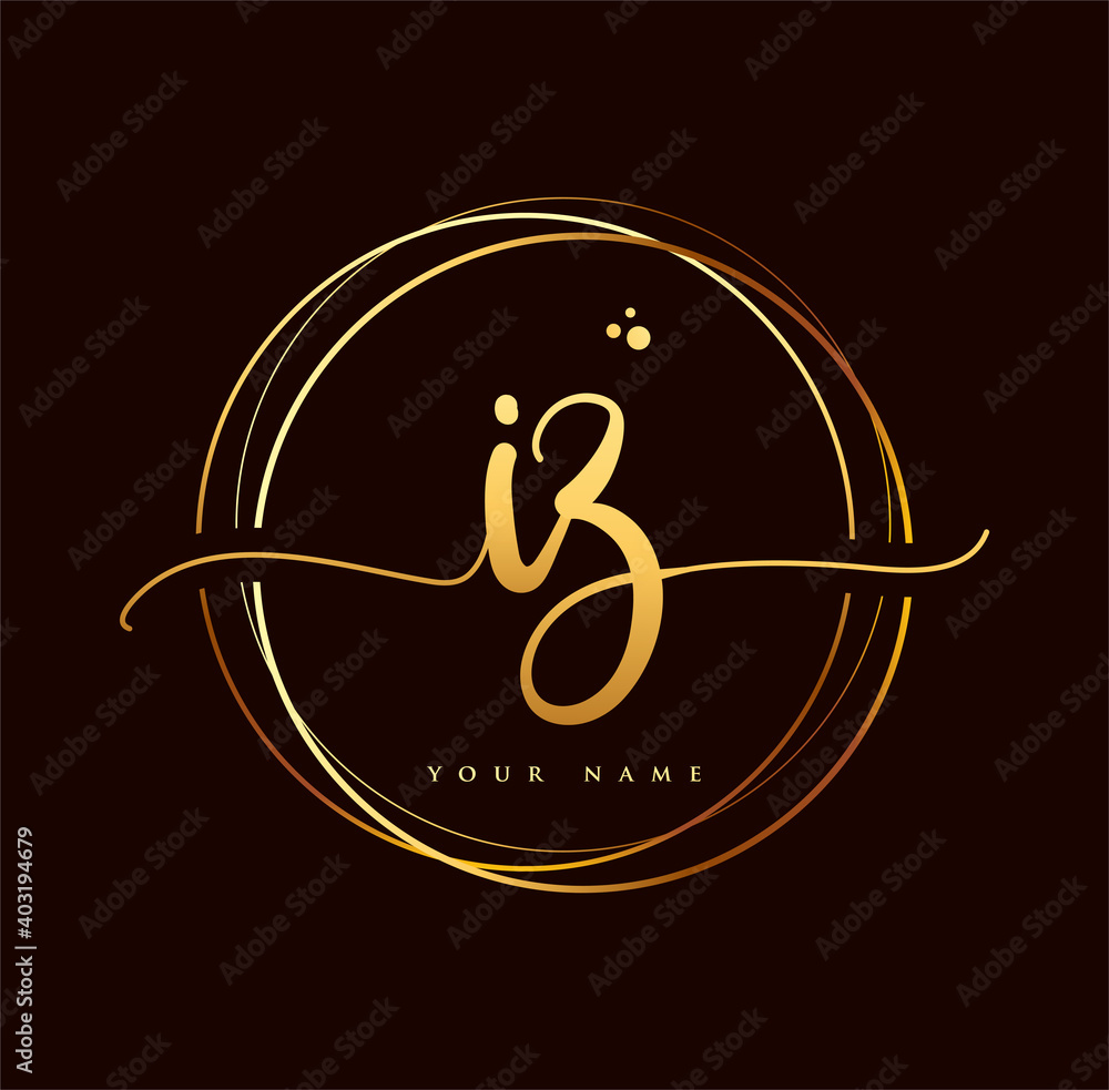 IZ Initial handwriting logo golden color. Hand lettering Initials logo ...