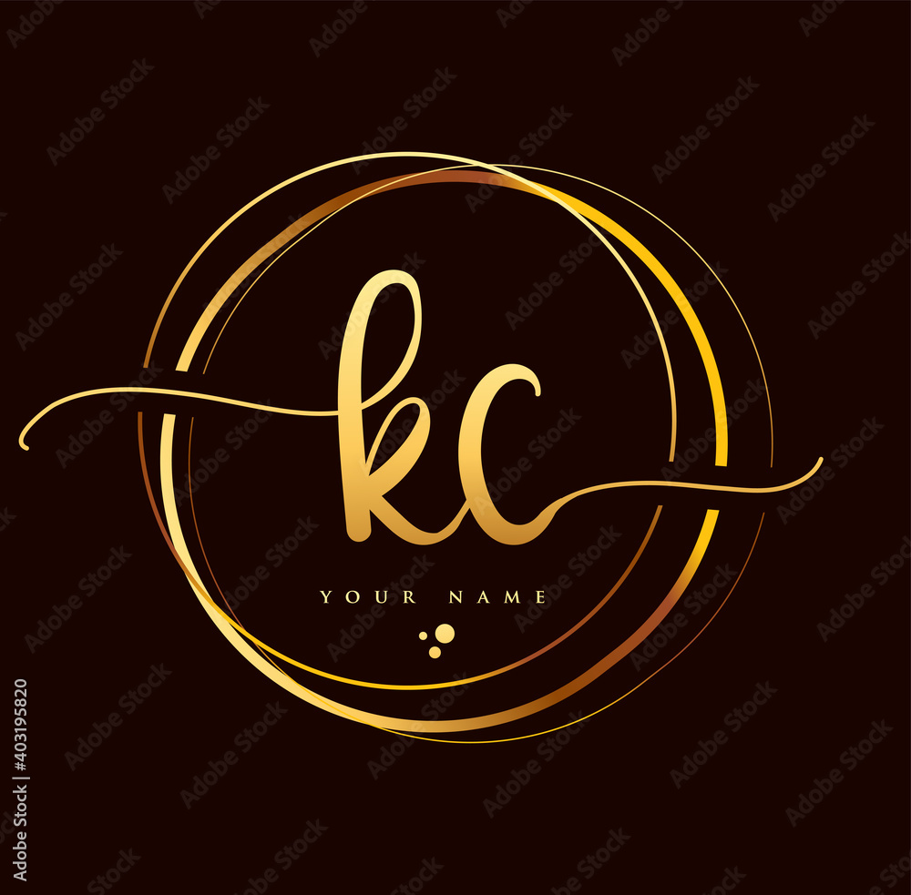 Vecteur Stock KC Initial handwriting logo golden color. Hand lettering ...